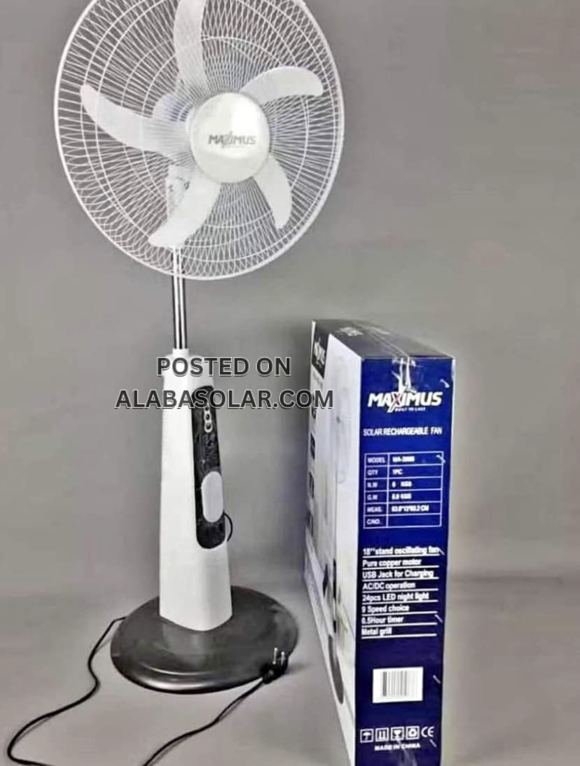 Maximus Solar Rechargeable Fan Price in Nigeria - Alaba Solar Marketplace
